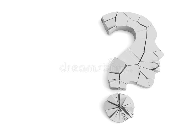 3d Render Broken Question Mark with Human Face Icon Illustration Design ...