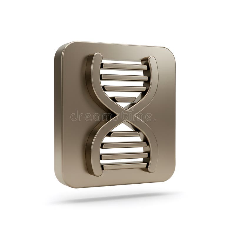 3D Render of a Bronze DNA Double Helix Icon on a Square Plate, Genetic ...