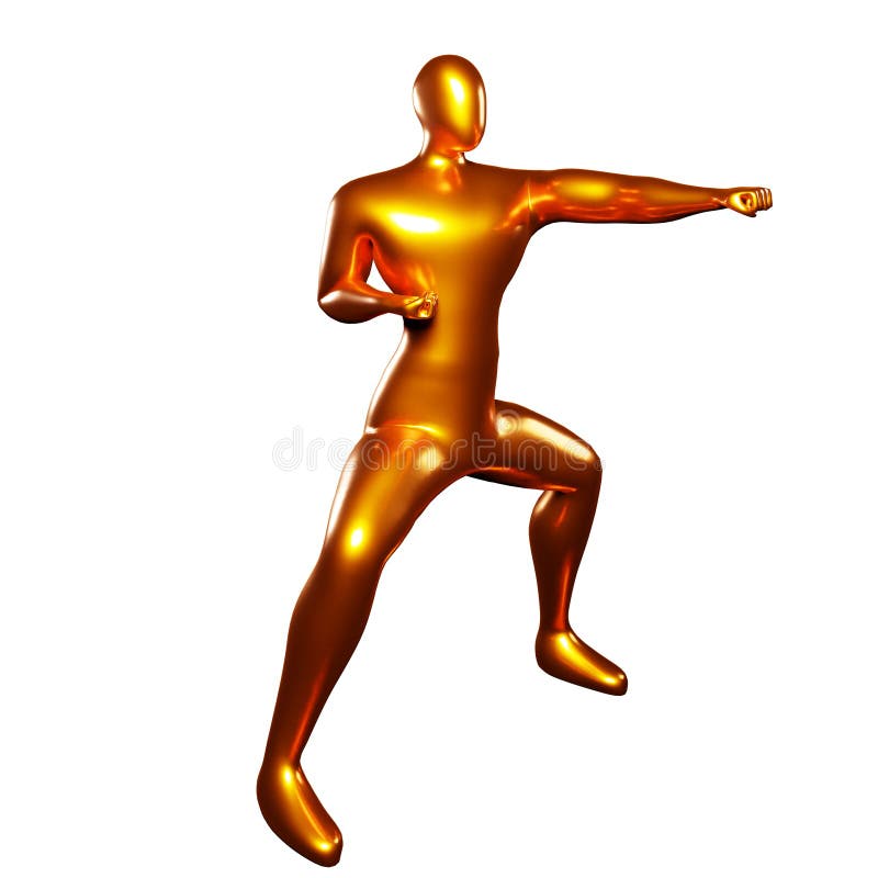 3D Render of Bronze Stickman Karate Pose with Left Hand Punching ...