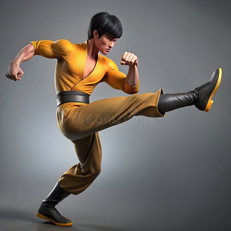 3D Render Bruce lee kick stock illustration. Illustration of street ...