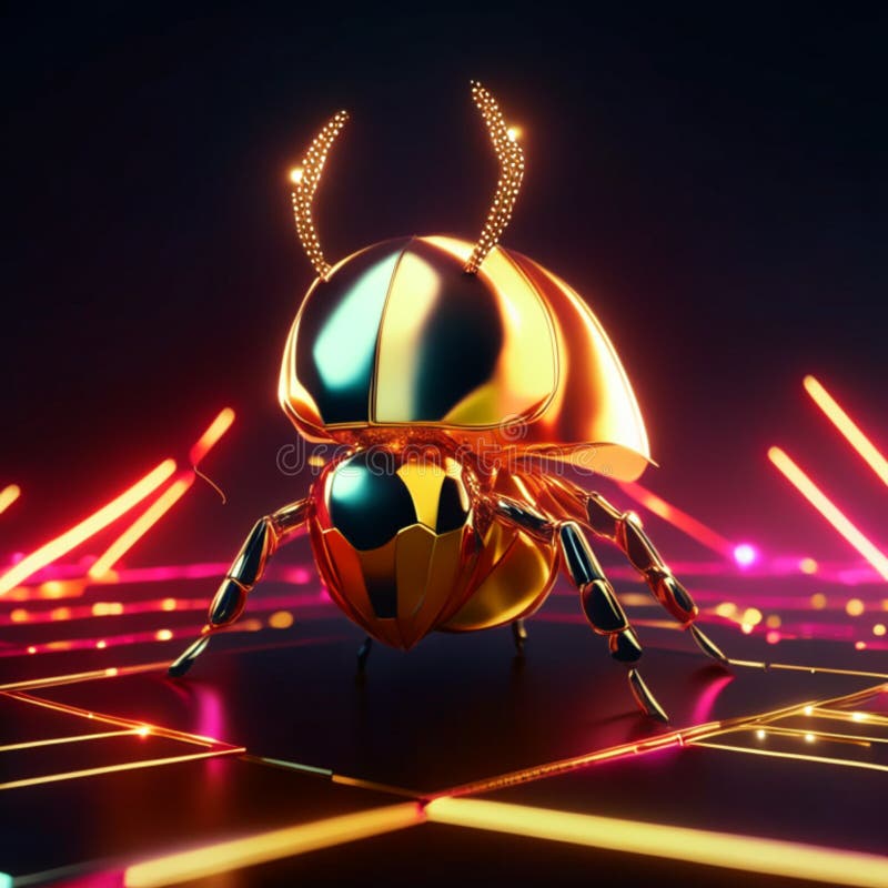 3d Render of a Bug on a Black Background with Neon Lights Generative AI ...