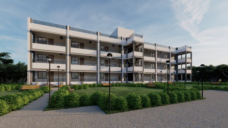 3D Render of Building in Different Angles and Views Stock Illustration ...