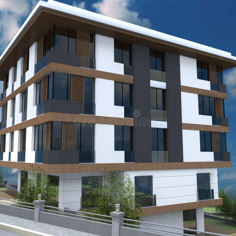 3D Render of Building Facade Design Stock Illustration - Illustration ...