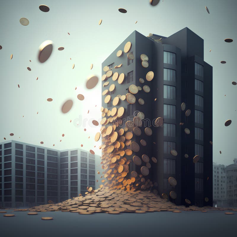 3d Render of Building with Golden Coins Falling To the Ground. Stock ...