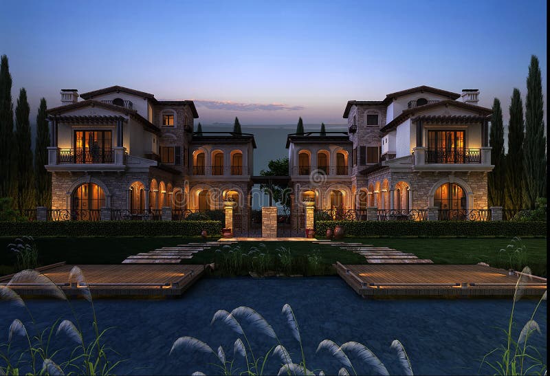 3d Render of Building at Sunset Stock Illustration - Illustration of ...