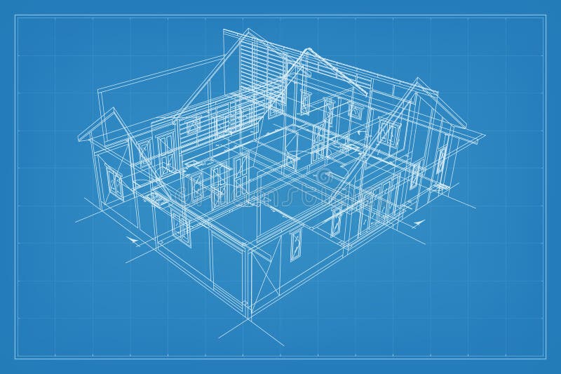 3D Render of Building Wireframe Structure. Perspective Wireframe of ...