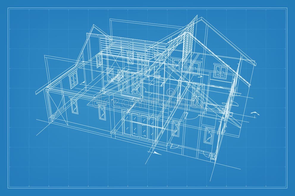 3D Render of Building Wireframe Structure. Perspective Wireframe of ...