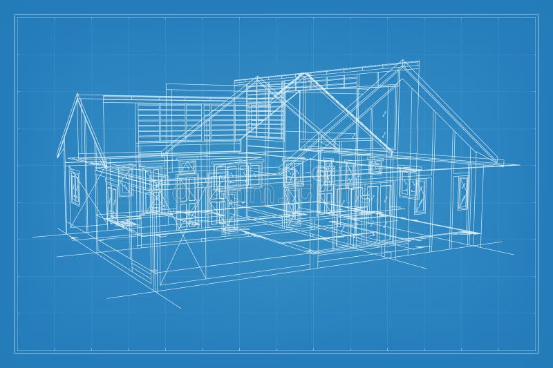 3D Render of Building Wireframe Structure. Perspective Wireframe of ...