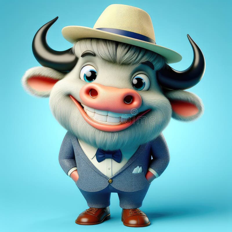3d Render of Bull Wearing Hat and Suite Stock Illustration ...