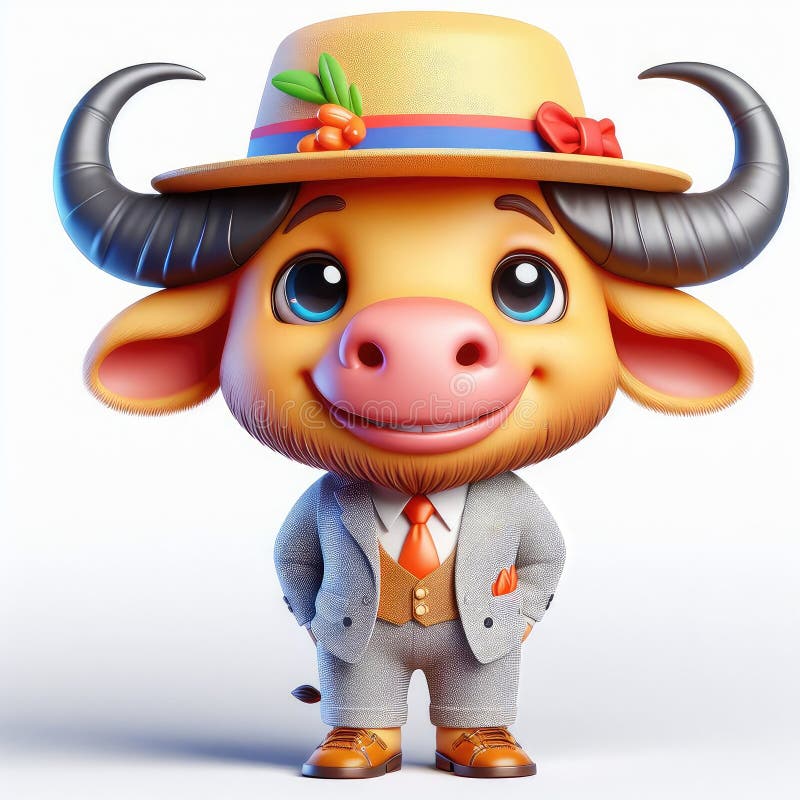 3d Render of Bull Wearing Hat and Suite Stock Illustration ...