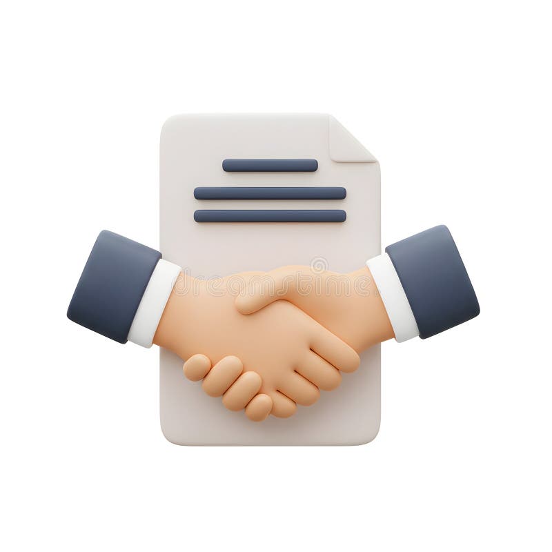 3D Render of a Business Deal: Hands Shaking on a Contract Document ...