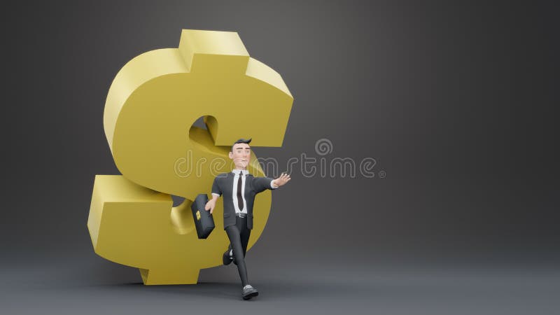 3d Render. Businessman Running Away from Falling Money Coin Stock ...