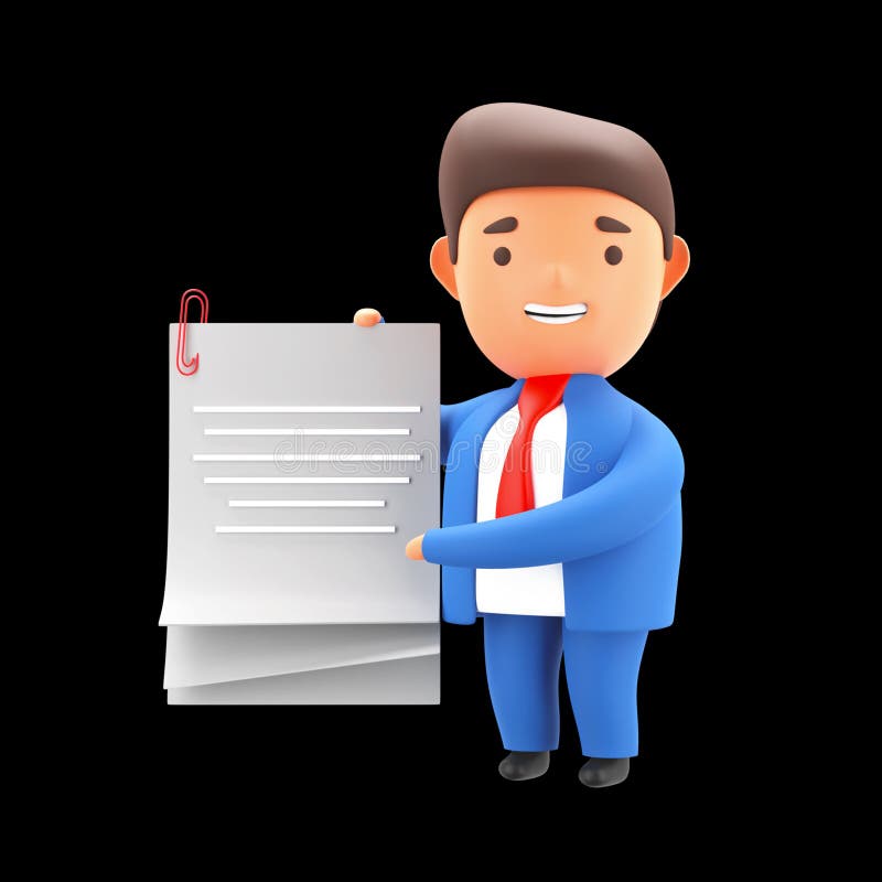 3D Render of Businessman Showing Document Paper on Black Stock ...