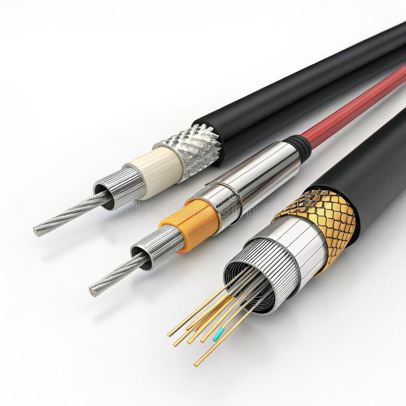 3D Render of Cable Cross-Sections Coaxial, Fiber Optic and Shielded ...
