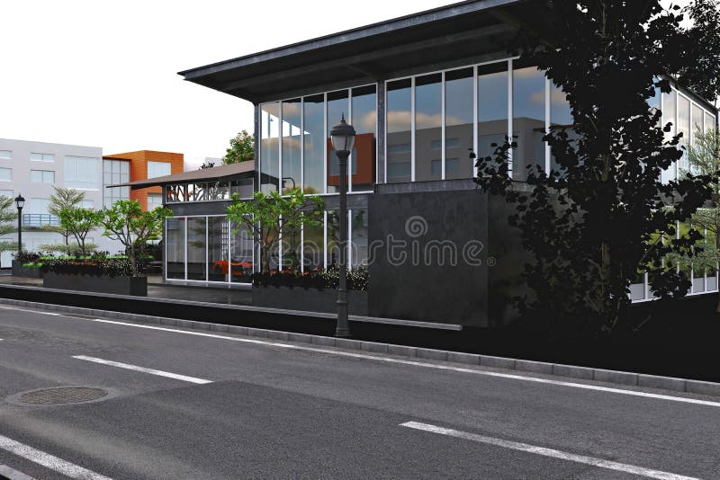 3d Render of Cafe Restaurant Stock Illustration - Illustration of desk ...