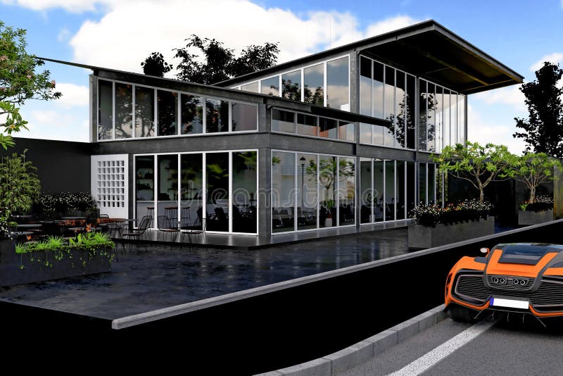 3d Render of Cafe Restaurant Stock Illustration - Illustration of ...