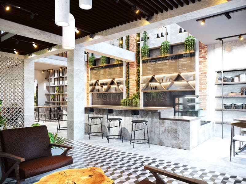 3d Render of Cafe Restaurant Stock Illustration - Illustration of cafe ...