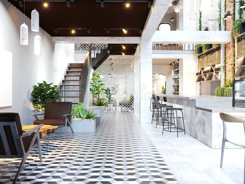 3d Render of Cafe Restaurant Stock Illustration - Illustration of ...