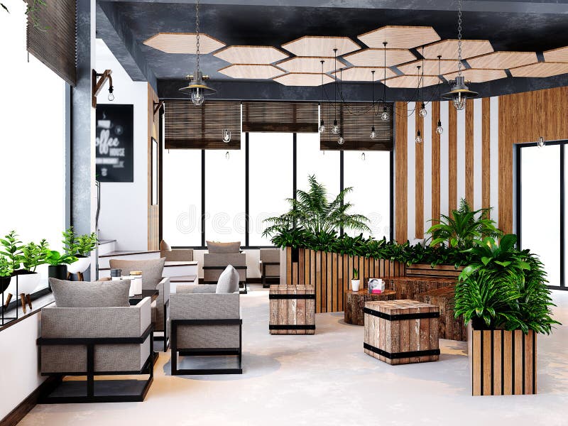 3d Render of Cafe Restaurant Stock Illustration - Illustration of floor ...