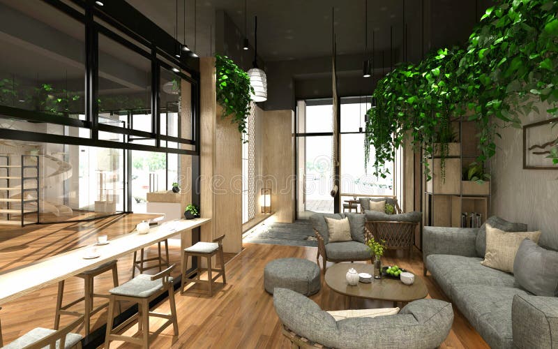 3d render cafe restaurant stock illustration. Illustration of design ...