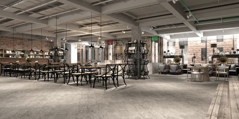 3d render cafe restaurant stock illustration. Illustration of ...