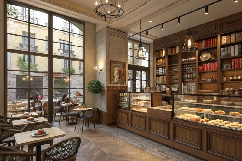 3D Render of Cafe Shop Interior Stock Illustration - Illustration of ...