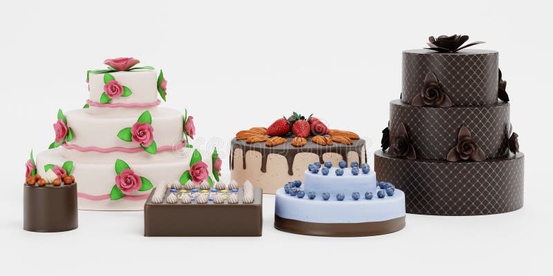 3d Render of Cakes Collection Stock Illustration - Illustration of ...