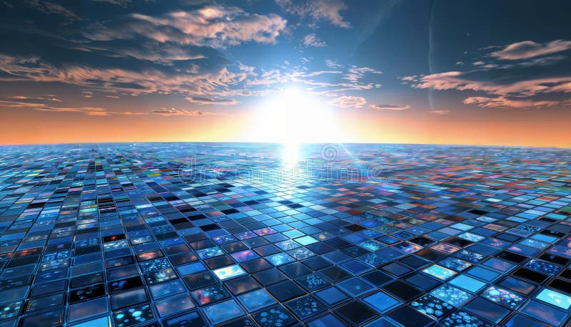 Sunset in the Sky with a Mosaic of Squares, 3d Render, Generative Ai ...