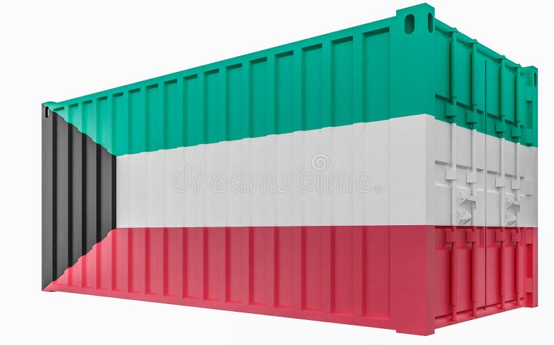 3D Illustration of Cargo Container with Kuwait Flag Stock Illustration ...