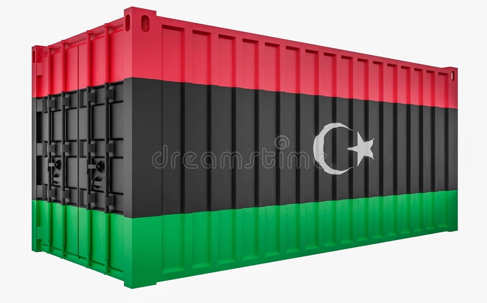 3D Illustration of Cargo Container with Libya Flag Stock Illustration ...