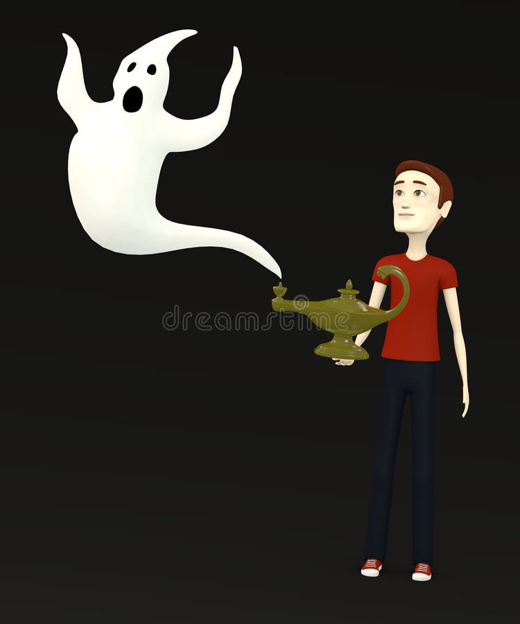 Cartoon Boy with Lamp and Gin Stock Illustration - Illustration of lamp ...