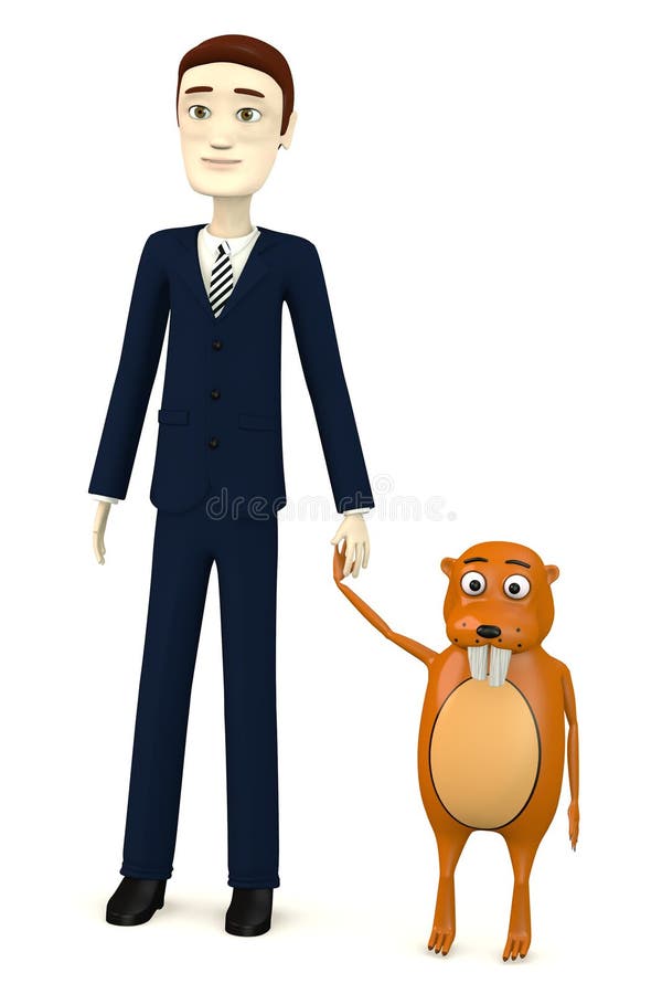 Cartoon man with beaver stock illustration. Illustration of beaver ...