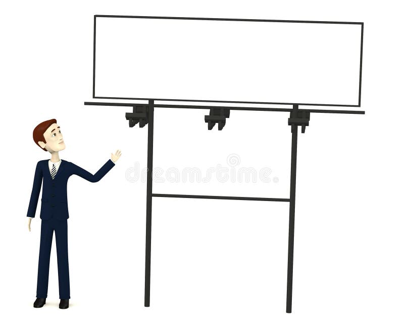 Cartoon boy with billboard stock illustration. Illustration of render ...