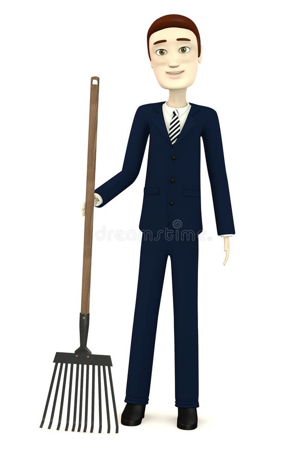 Cartoon Boy with Rake on Garden Stock Illustration - Illustration of ...