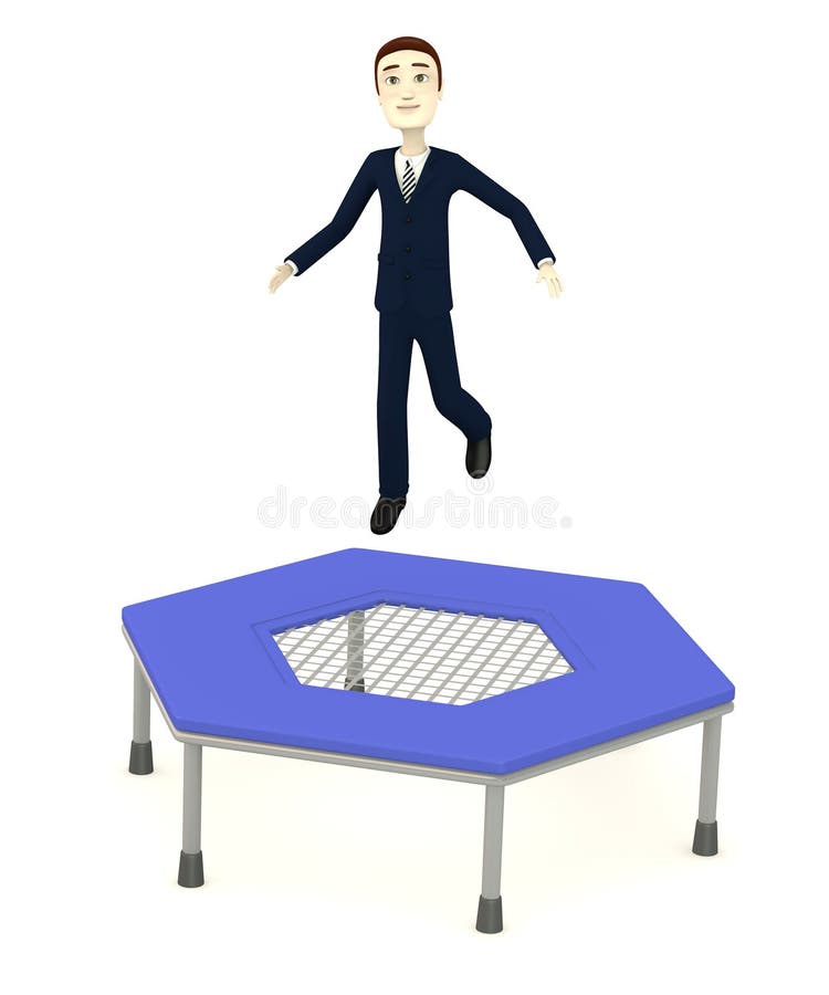 Cartoon Businessman on Trampoline Stock Illustration - Illustration of ...