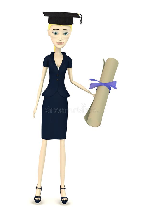 Cartoon Busineswoman with Graduation Cap and Diploma Stock Illustration ...