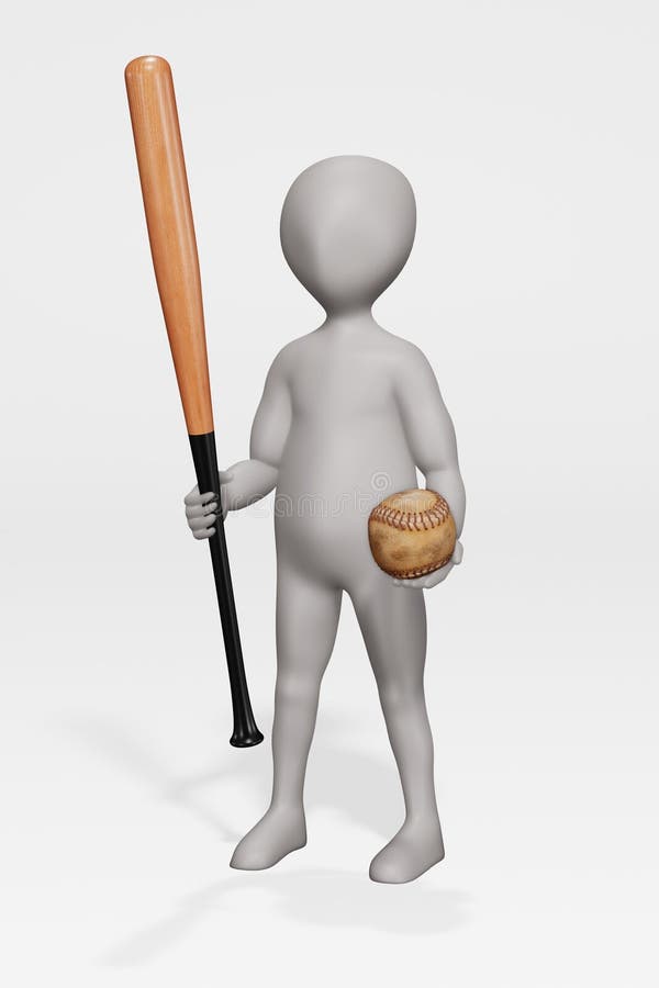 Render of Cartoon Character with Baseball Bat Stock Illustration ...