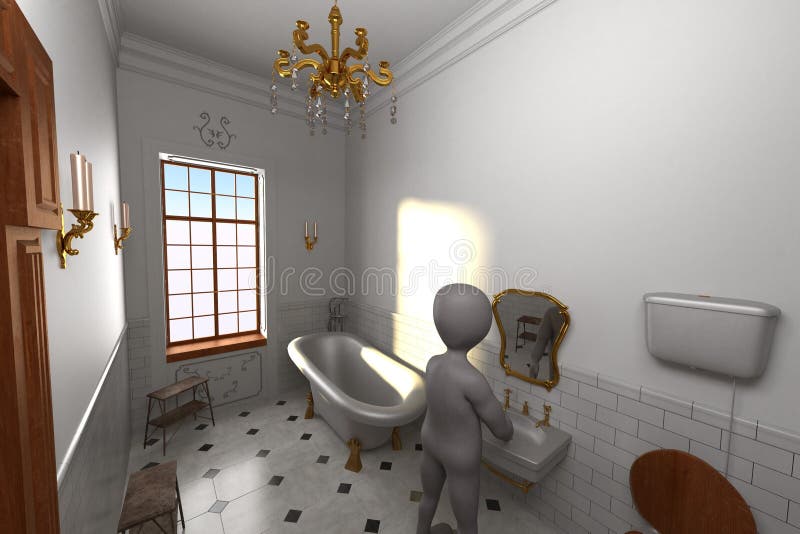 Render of Cartoon Character in Bathroom Stock Illustration ...