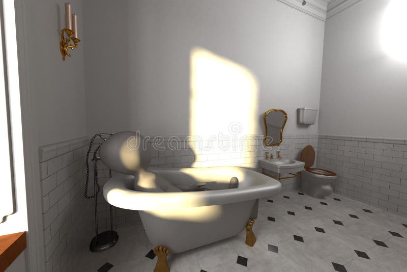Render of Cartoon Character in Bathroom Stock Illustration ...