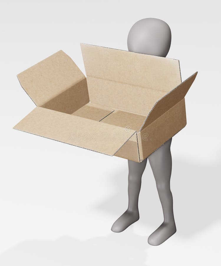 Render of Cartoon Character with Cardboard Box Stock Illustration ...