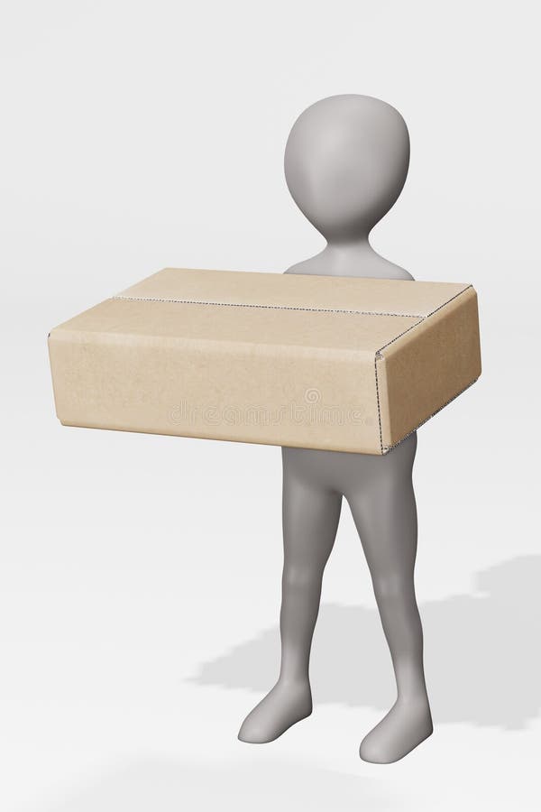 Render of Cartoon Character with Cardboard Box Stock Illustration ...