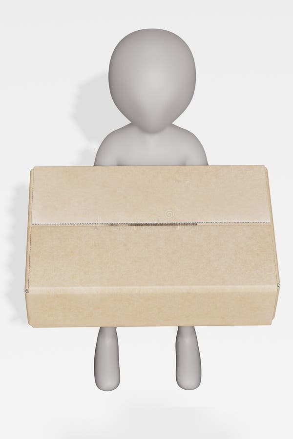 Render of Cartoon Character with Cardboard Box Stock Illustration ...