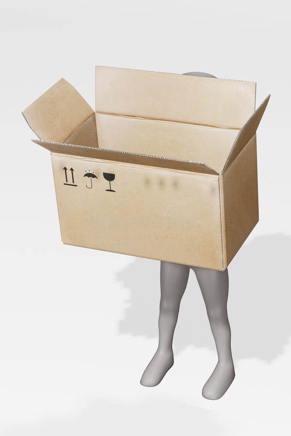 Render of Cartoon Character with Cardboard Box Stock Illustration ...