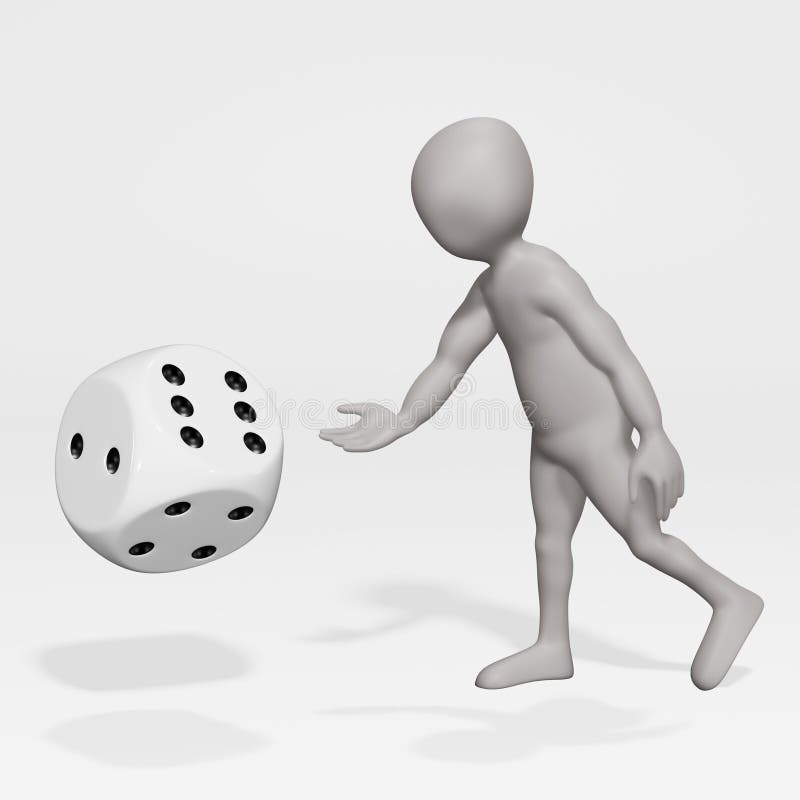 Render of Cartoon Character with Dice Stock Illustration - Illustration ...