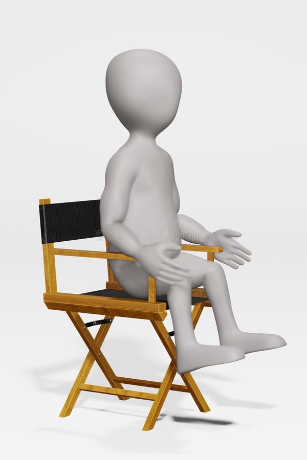 Render of Cartoon Character with Director Chair Stock Illustration ...