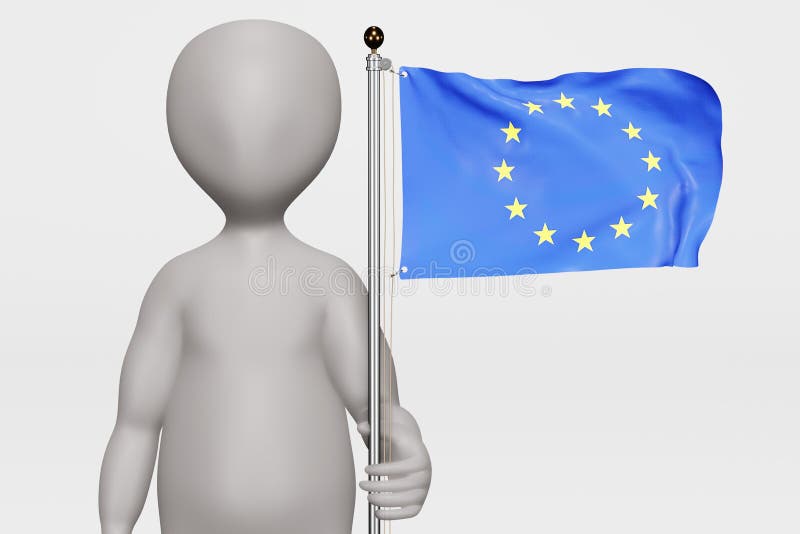 Render of Cartoon Character with EU Flag Stock Illustration ...