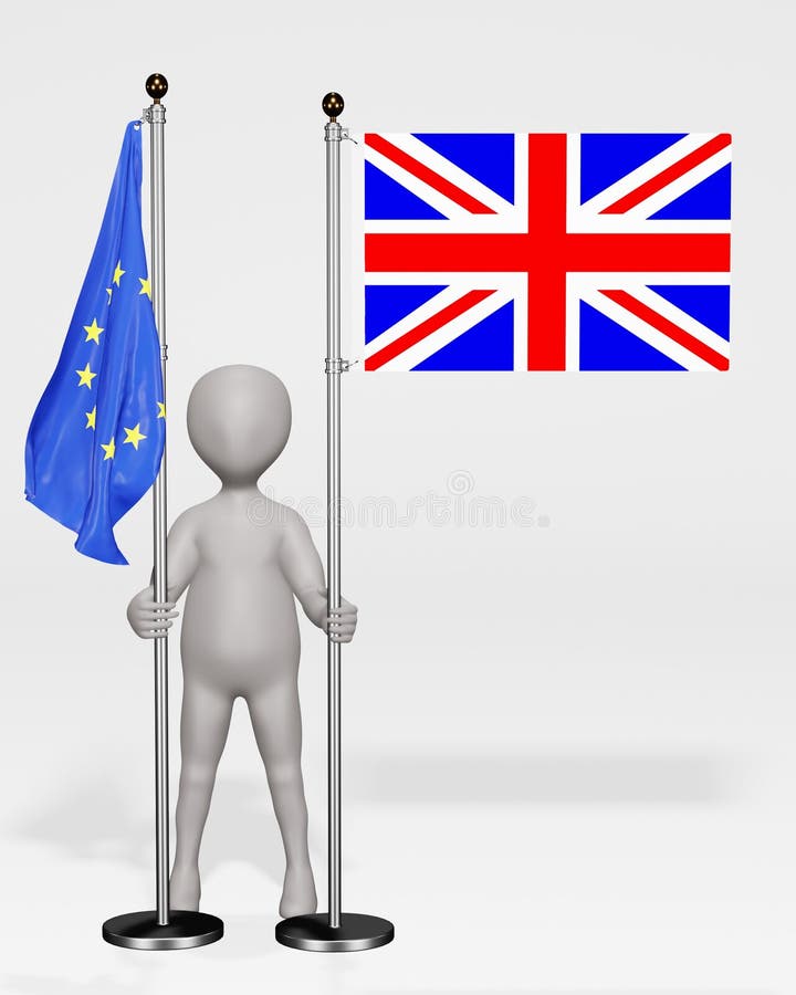 Render of Cartoon Character with EU and UK Flags Stock Illustration ...