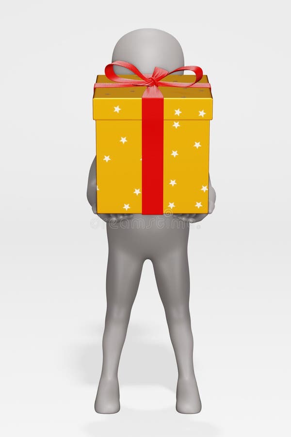 Render of Cartoon Character with Gift Stock Illustration - Illustration ...