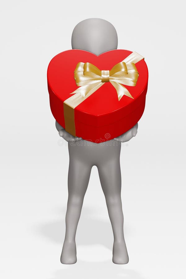 Render of Cartoon Character with Gift Stock Illustration - Illustration ...