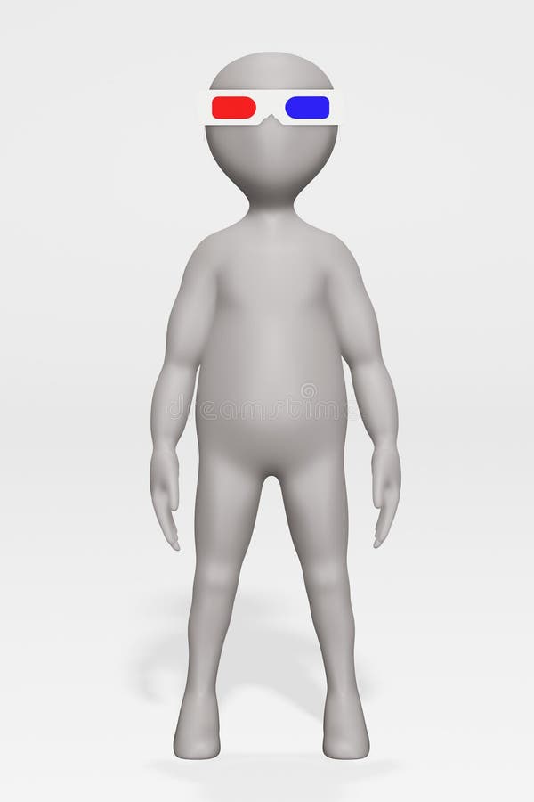Render of Cartoon Character with 3D Glasses Stock Illustration ...